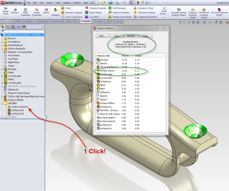 Extend Or Untrim Feature In Solidworks Aeon Analytics